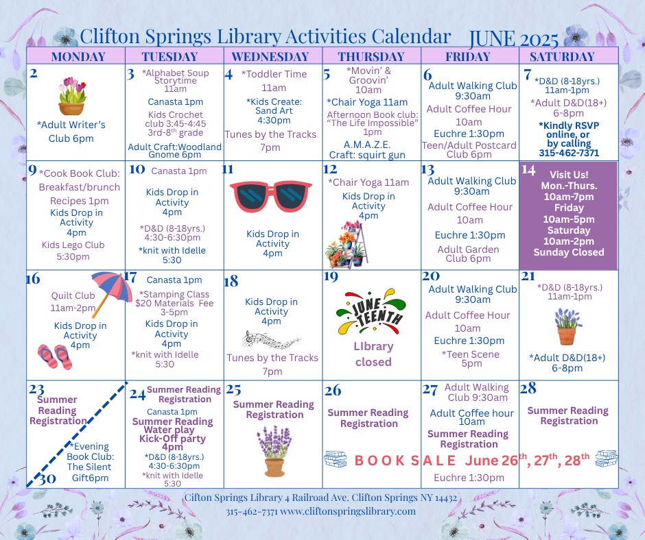 Calendar & Newsletters – Clifton Springs Library
